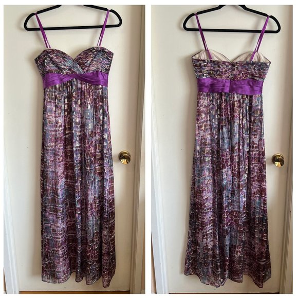 BCBGMaxAzria | Dresses | Bcbg Maxazria Maxi Dress Sz 2 Strapless Purple Gold Metallic Silk Blend ...